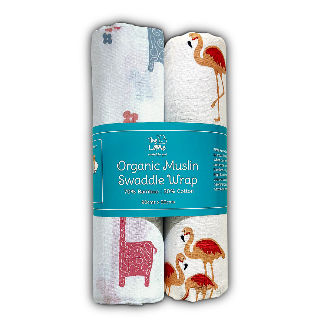 Buy Fab Flamingo & Lanky Giraffe Bamboo Baby Swaddles | Tiny Lane.
